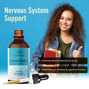 HERBAMAMA Lemon Balm Tincture - Organic Lemon Balm Herb Drops - Melissa Officinalis Liquid Extract - Vegan, Alcohol-Free - 2 fl oz