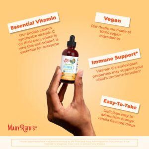 Organic Vitamin C Supplement by MaryRuth's | Liquid Vitamin C Liquid Drops for Adults & Kids | Immune Support Supplement for Overall Health | Vegan | Non-GMO | Gluten Free | 4 Fl Oz