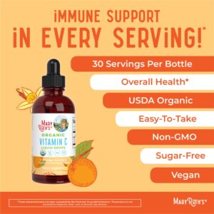 Organic Vitamin C Supplement by MaryRuth's | Liquid Vitamin C Liquid Drops for Adults & Kids | Immune Support Supplement for Overall Health | Vegan | Non-GMO | Gluten Free | 4 Fl Oz