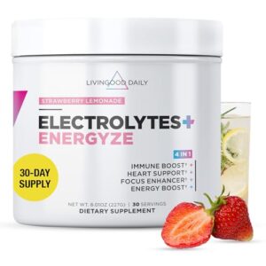 livingood daily electrolytes powder no sugar - keto electrolytes hydration powder with vitamin c, taurine, d-ribose & fos - sugar free electrolyte drink mix - 30 servings, strawberry lemonade