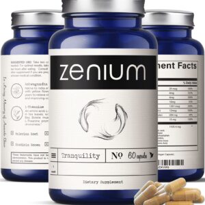 Zenium - Relieve Stress, Tension, Worry, Nervousness, & Irritability | Calm The Mind & Body | Ayurvedic | Natural Relief Supplement | Boosts Mood | Ashwagandha, L-Theanine, GABA, Rhodiola |60 Capsules