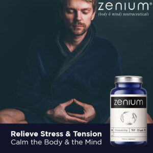 Zenium - Relieve Stress, Tension, Worry, Nervousness, & Irritability | Calm The Mind & Body | Ayurvedic | Natural Relief Supplement | Boosts Mood | Ashwagandha, L-Theanine, GABA, Rhodiola |60 Capsules