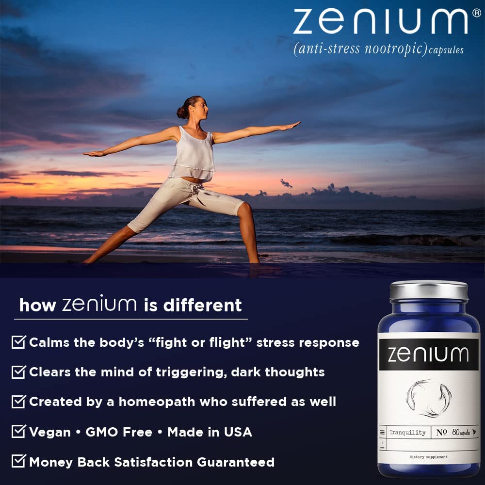 Zenium - Relieve Stress, Tension, Worry, Nervousness, & Irritability | Calm The Mind & Body | Ayurvedic | Natural Relief Supplement | Boosts Mood | Ashwagandha, L-Theanine, GABA, Rhodiola |60 Capsules