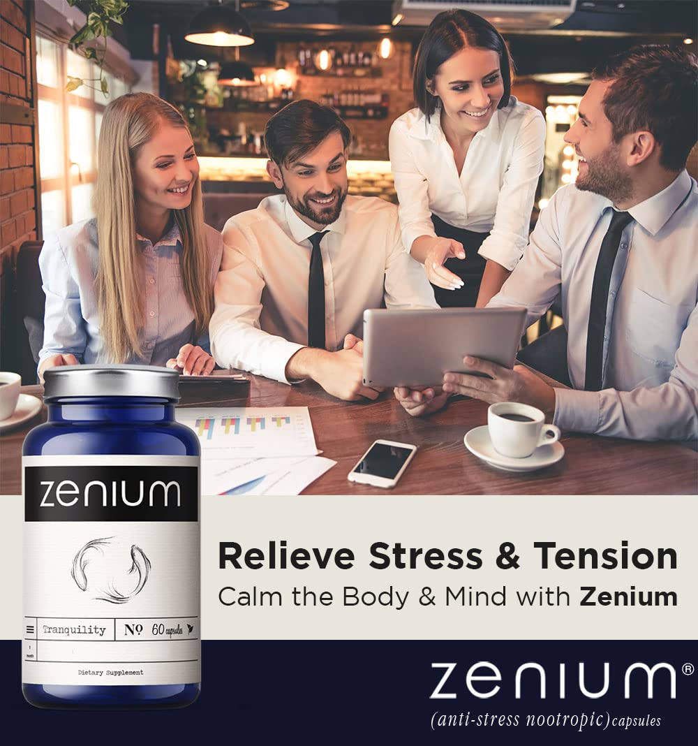 Zenium - Relieve Stress, Tension, Worry, Nervousness, & Irritability | Calm The Mind & Body | Ayurvedic | Natural Relief Supplement | Boosts Mood | Ashwagandha, L-Theanine, GABA, Rhodiola |60 Capsules