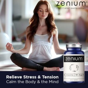 Zenium - Relieve Stress, Tension, Worry, Nervousness, & Irritability | Calm The Mind & Body | Ayurvedic | Natural Relief Supplement | Boosts Mood | Ashwagandha, L-Theanine, GABA, Rhodiola |60 Capsules