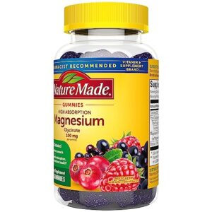 Nature Made High Absorption Magnesium Glycinate Gummies 100 mg per Serving, Muscle, Nerve, Bone and Heart Support, Magnesium Supplement, 40 Magnesium Gummies, 20 Day Supply