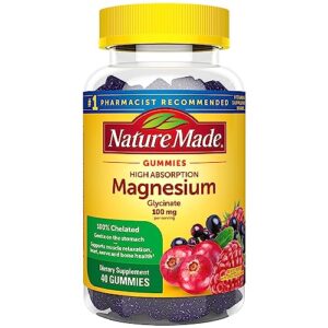 nature made high absorption magnesium glycinate gummies 100 mg per serving, muscle, nerve, bone and heart support, magnesium supplement, 40 magnesium gummies, 20 day supply