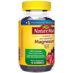 Nature Made High Absorption Magnesium Glycinate Gummies 100 mg per Serving, Muscle, Nerve, Bone and Heart Support, Magnesium Supplement, 40 Magnesium Gummies, 20 Day Supply