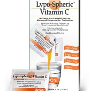 LivOn Laboratories Lypo–Spheric Liposomal Vitamin C 1000mg 30 Packets - No Sugar, Immune Support, Plant Based - Easy to Swallow, Absorbable, Convenient Individual Packets 100% Non–GMO, Gluten Free