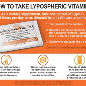 LivOn Laboratories Lypo–Spheric Liposomal Vitamin C 1000mg 30 Packets - No Sugar, Immune Support, Plant Based - Easy to Swallow, Absorbable, Convenient Individual Packets 100% Non–GMO, Gluten Free