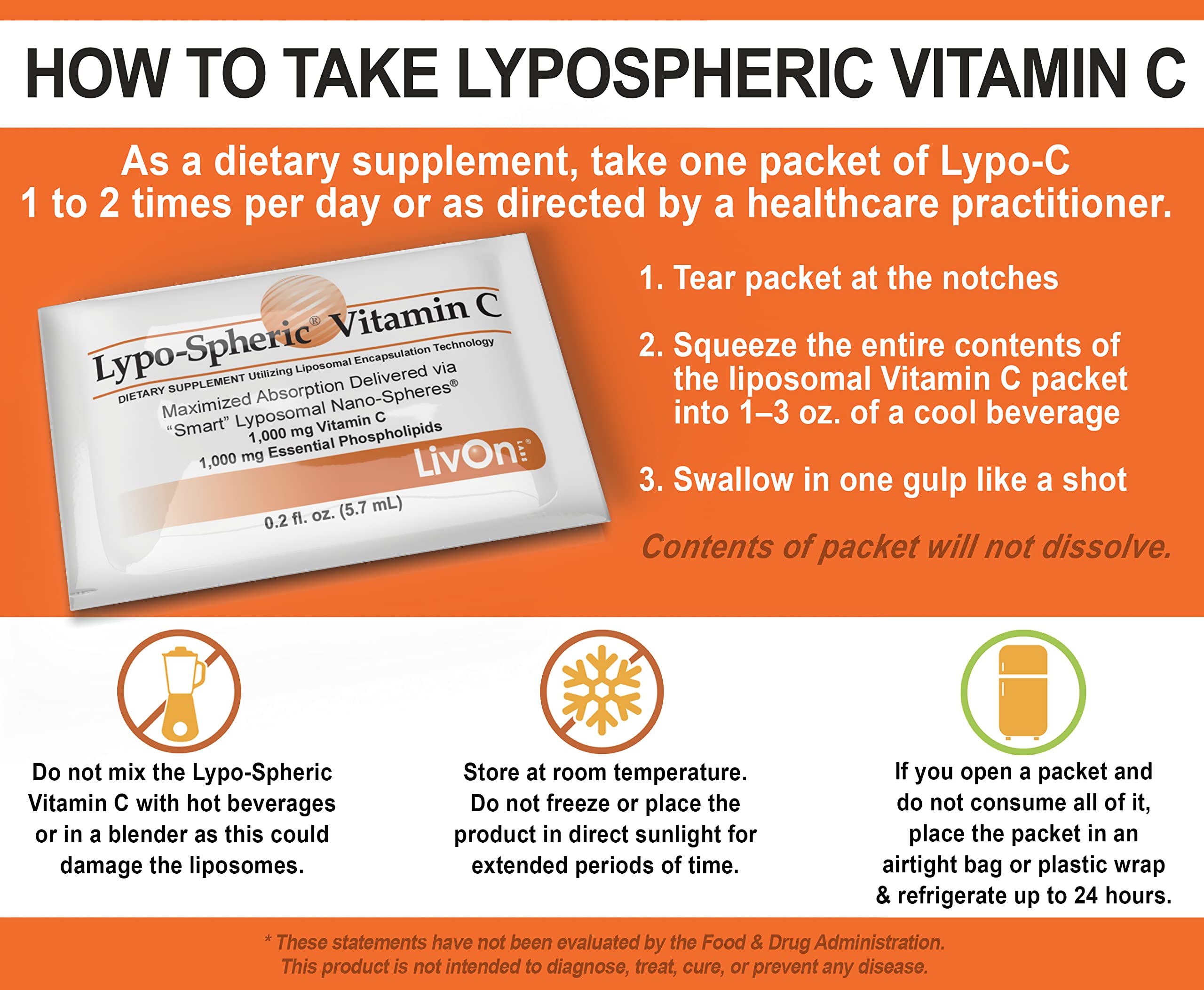 LivOn Laboratories Lypo–Spheric Liposomal Vitamin C 1000mg 30 Packets - No Sugar, Immune Support, Plant Based - Easy to Swallow, Absorbable, Convenient Individual Packets 100% Non–GMO, Gluten Free