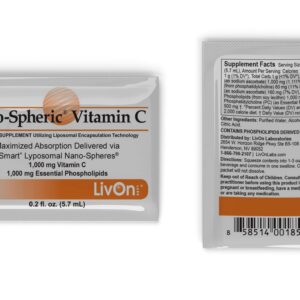 LivOn Laboratories Lypo–Spheric Liposomal Vitamin C 1000mg 30 Packets - No Sugar, Immune Support, Plant Based - Easy to Swallow, Absorbable, Convenient Individual Packets 100% Non–GMO, Gluten Free