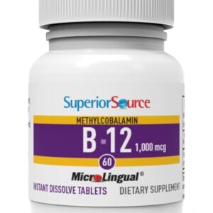 Superior Source No Shot Vitamin B12 Methylcobalamin 1000 mcg, Quick Dissolve MicroLingual Tablets, 60 Count, Active Form of B12, Supports Energy Production, Nervous System Support, Non-GMO