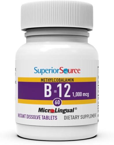 Superior Source No Shot Vitamin B12 Methylcobalamin 1000 mcg, Quick Dissolve MicroLingual Tablets, 60 Count, Active Form of B12, Supports Energy Production, Nervous System Support, Non-GMO