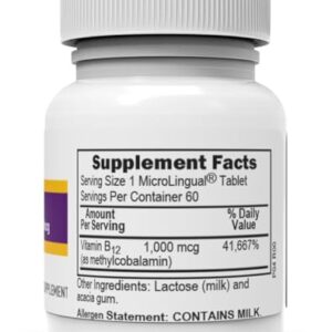 Superior Source No Shot Vitamin B12 Methylcobalamin 1000 mcg, Quick Dissolve MicroLingual Tablets, 60 Count, Active Form of B12, Supports Energy Production, Nervous System Support, Non-GMO