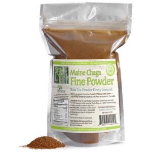 my berry organics maine chaga tea fine mushroom powder, no pesticides, wild harvested, not an extract but whole raw powder, 4oz, woman-owned small business, not sourced from overseas