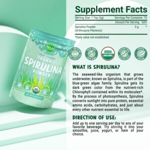 MAJU's Organic Spirulina Powder .5 lb, Microcystin Free, Non-Irradiated, Preferred to Chlorella, Preferred to Hawaiian & Blue Algae, Pure Vegan Green Protein