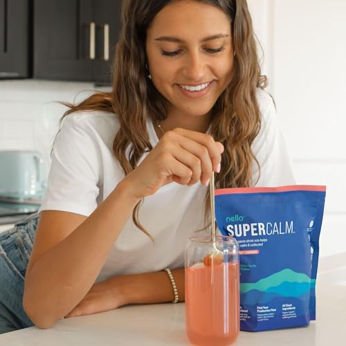 Nello Supercalm Powdered Drink Mix, Raspberry Lemonade, L Theanine, Ksm-66 Ashwagandha, Magnesium Glycinate, Vitamin D 3, Supplements for Relaxation & Focus, No Sugar, Non GMO, Vegan, On The Go, 20 Ct