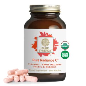 pure synergy pure radiance c | organic vitamin c capsules | 100% natural, whole food, non-gmo supplement with camu camu extract | for immune and collagen support (90 capsules)