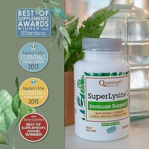 Quantum Health SuperLysine+ Advanced Formula Immune Support Supplement Lysine 1500 mg, Vitamin C Echinacea Licorice Bee Propolis & Odorless Garlic Daily Wellness Blend for Women & Men - 90 Tablets