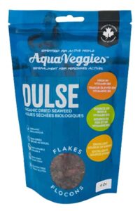 aqua veggies organic atlantic dulse flakes 4 oz , hand-harvested, sun-dried bay of fundy, excellent source of vitamins b6, b12, iron, iodine, protein, calcium and fibre 4 ounce