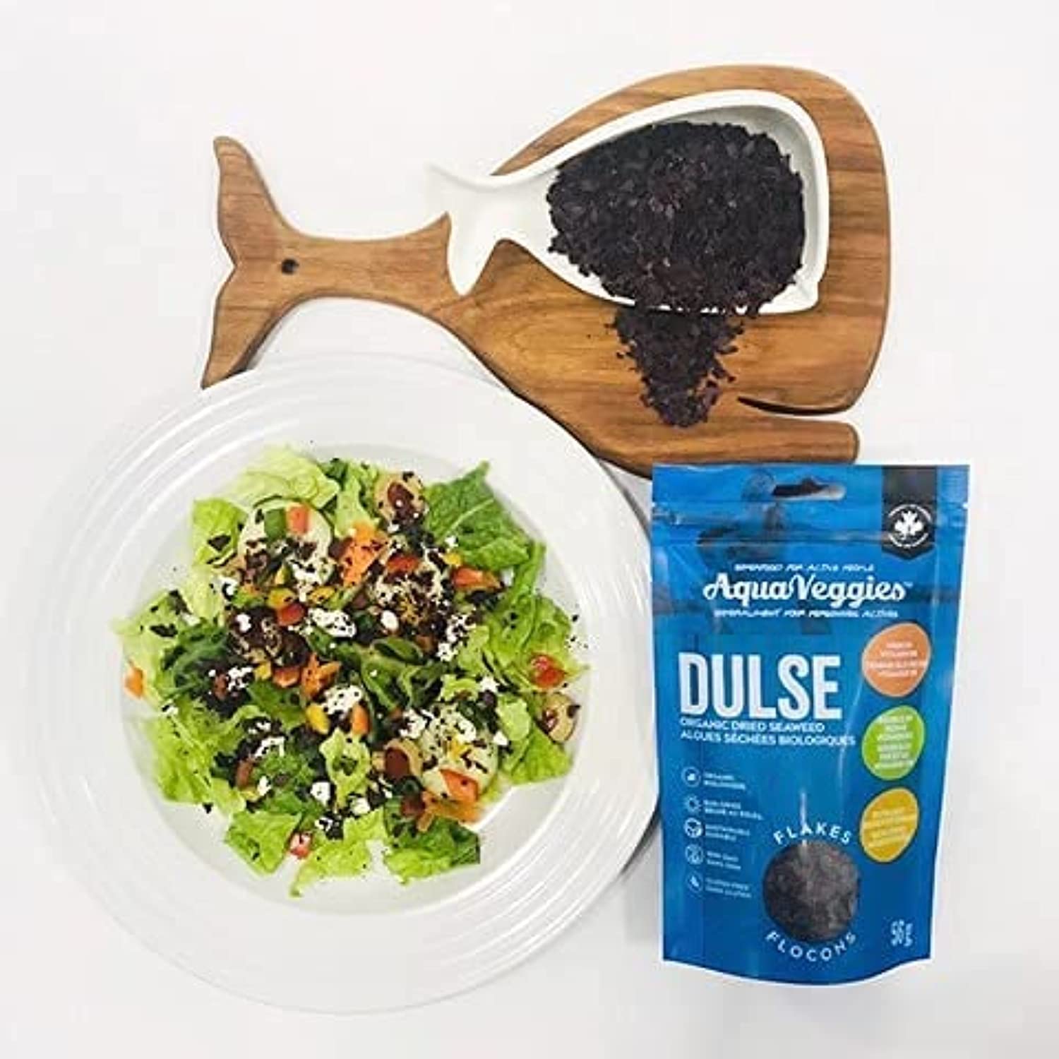 Aqua Veggies Organic Atlantic Dulse Flakes 4 Oz , Hand-Harvested, Sun-Dried Bay of Fundy, Excellent Source of Vitamins B6, B12, Iron, Iodine, Protein, Calcium and Fibre 4 Ounce