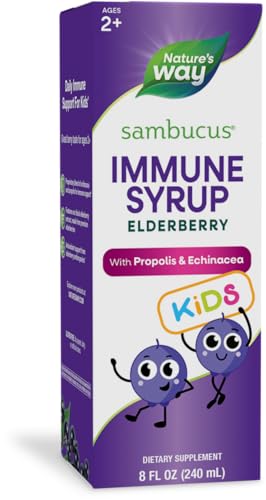 Nature's Way Sambucus Elderberry Immune Syrup for Kids Ages 2+, with Echinacea & Propolis, Daily Immune Support*, Vegetarian, Berry Flavored, 8 Fl Oz (Packaging May Vary)