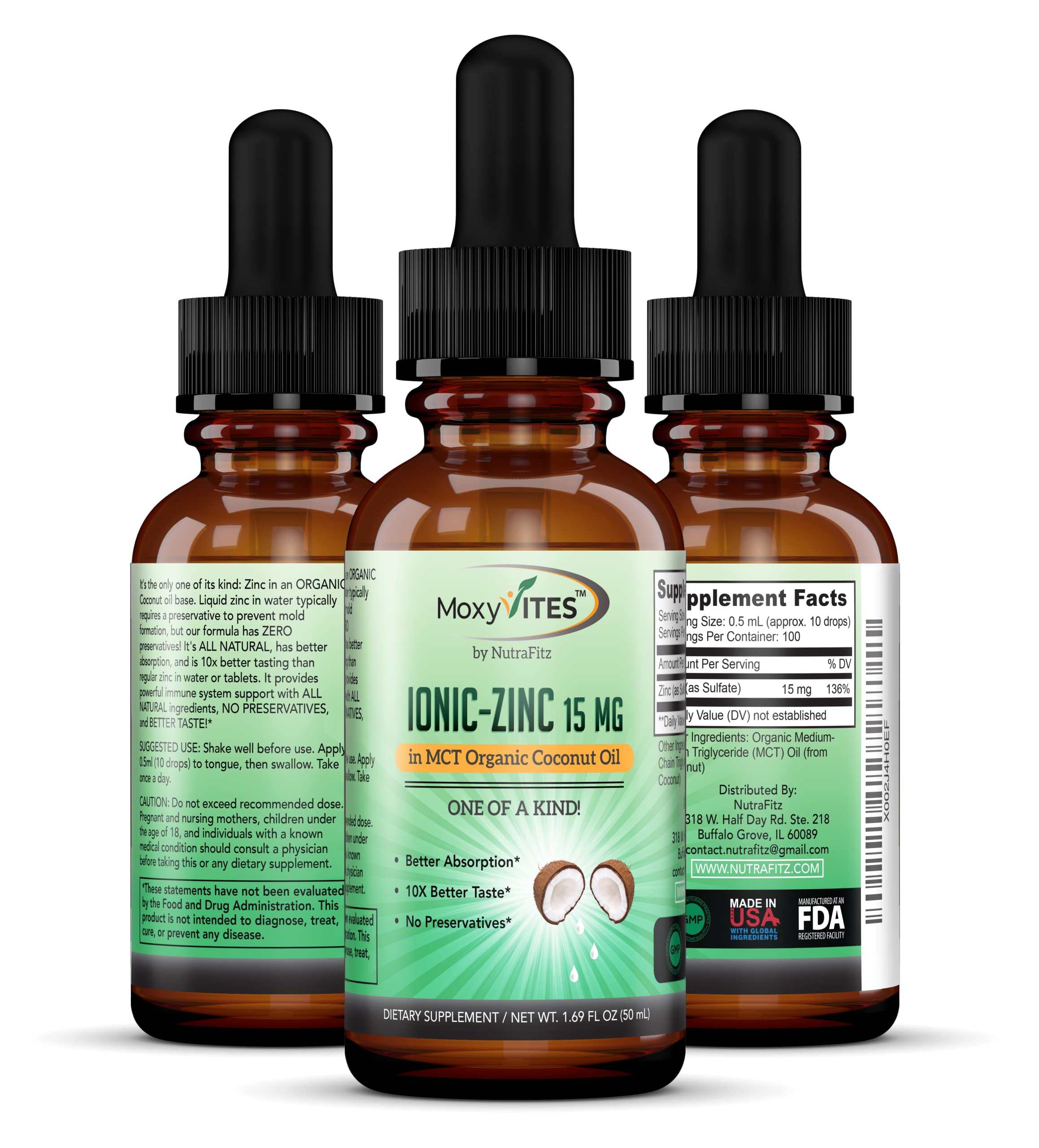 Organic Zinc Supplements for Kids, Adults - Zinc Sulfate - Liquid Zinc Supplement - Pure Ionic Zinc Drops in Coconut Oil for Immune Support, Skin - NO Preservatives & Great Taste - 100 Vegan Servings