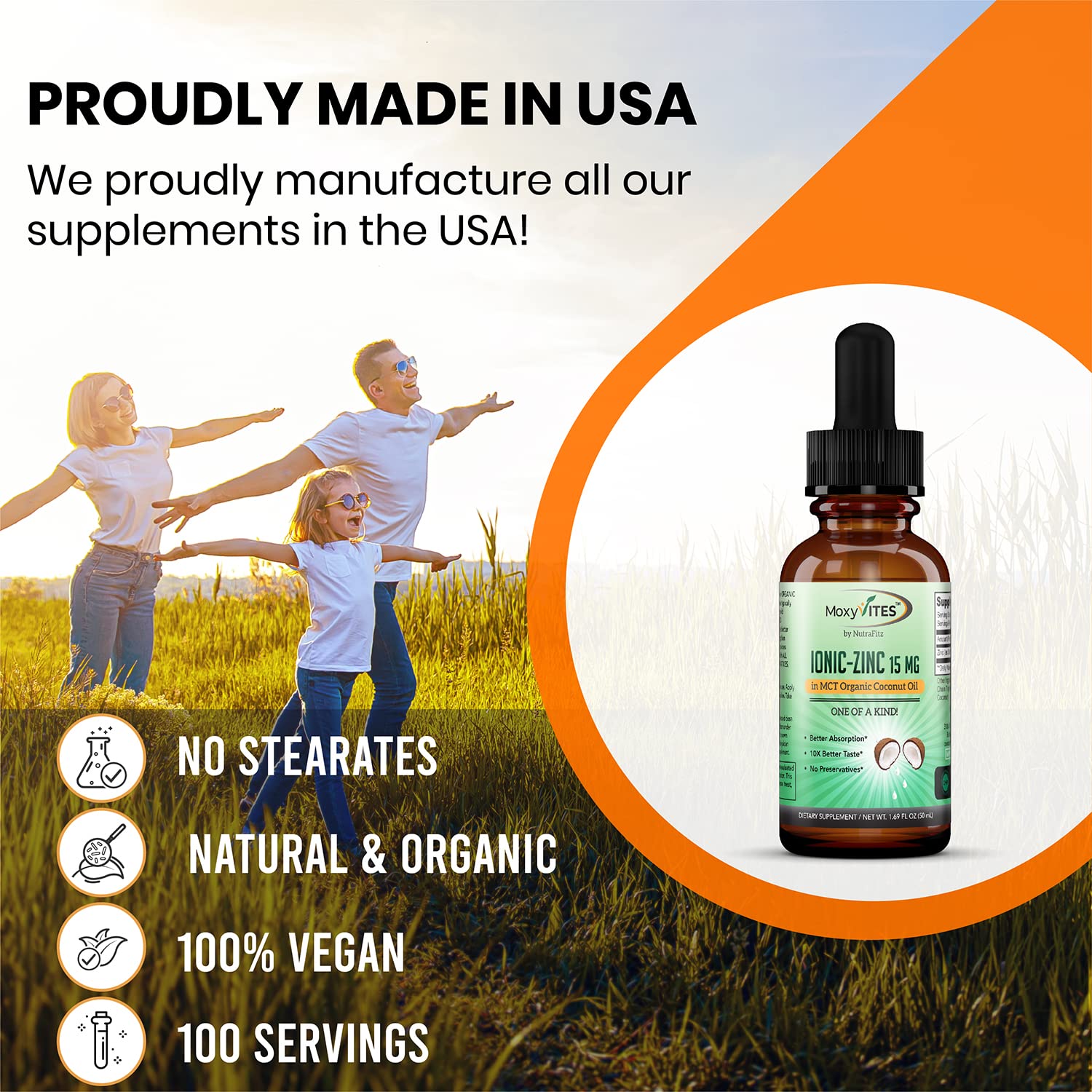 Organic Zinc Supplements for Kids, Adults - Zinc Sulfate - Liquid Zinc Supplement - Pure Ionic Zinc Drops in Coconut Oil for Immune Support, Skin - NO Preservatives & Great Taste - 100 Vegan Servings