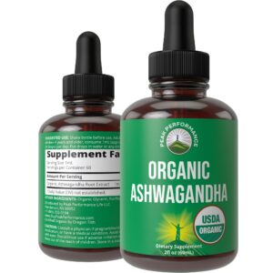 ashwagandha liquid drops. usda organic vegan supplement. extra strength ashwagandha root extract for women, men, kids. with adaptogens. zero sugar, organic, gluten free tincture supplements.