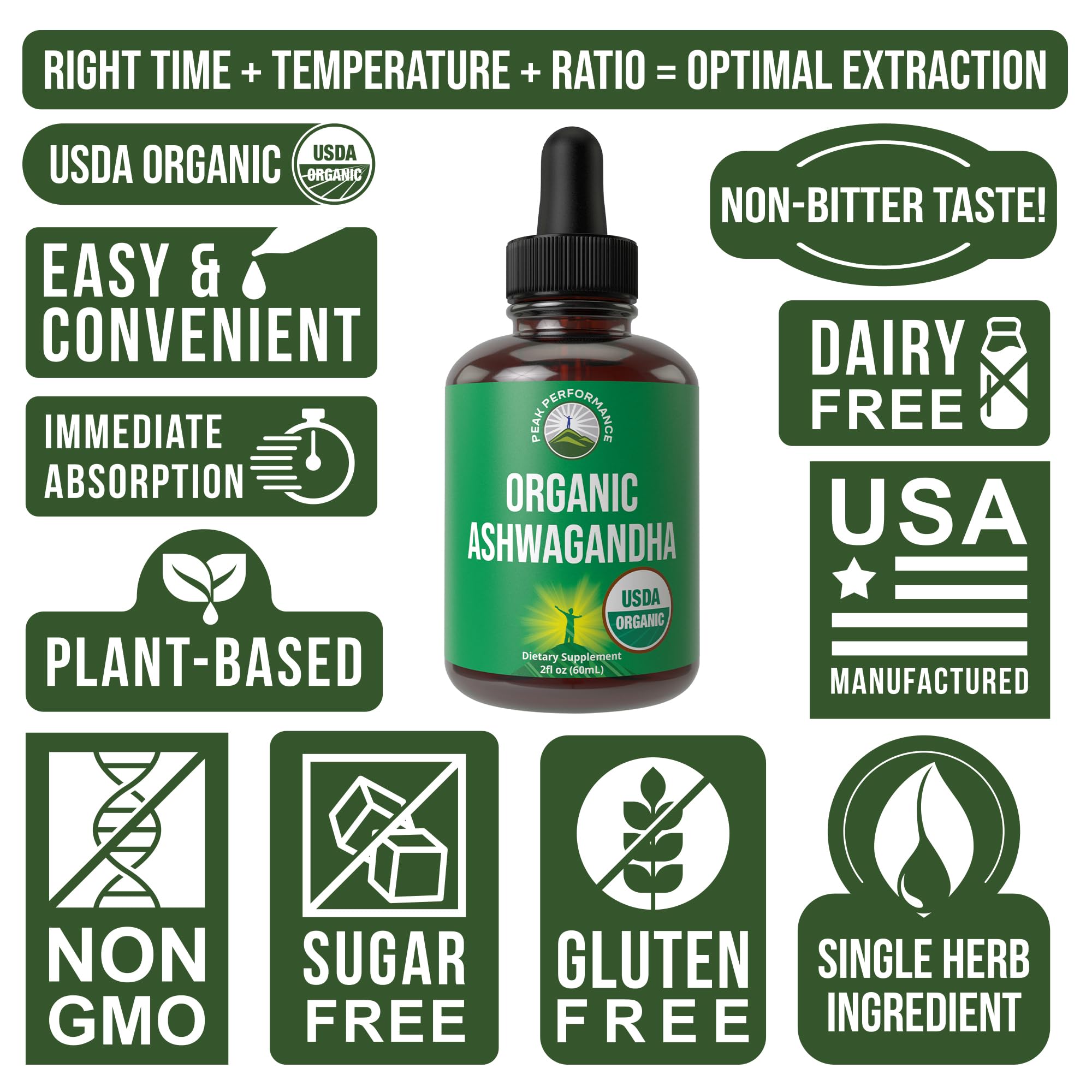 Ashwagandha Liquid Drops. USDA Organic Vegan Supplement. Extra Strength Ashwagandha Root Extract For Women, Men, Kids. With Adaptogens. Zero Sugar, Organic, Gluten Free Tincture Supplements.