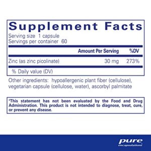 Pure Encapsulations Zinc 30 mg - Highly Absorbable - for Immune System Support - Zinc Picolinate - 60 Capsules