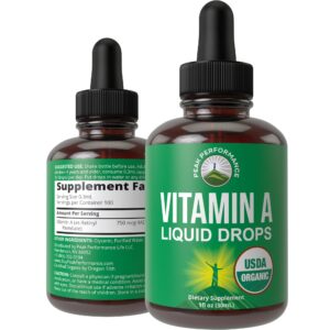 usda organic vitamin a liquid drops supplement. vegan high bioavailability for eye, skin, and bone health. for adults, men, women, kids. organic vit a oil retinyl palmitate. gluten free, zero sugar