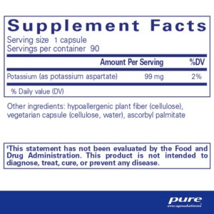 Pure Encapsulations Potassium (Aspartate) | Hypoallergenic Supplement to Support Nerves, Muscles, Blood Flow, and Cardiovascular Health | 90 Capsules