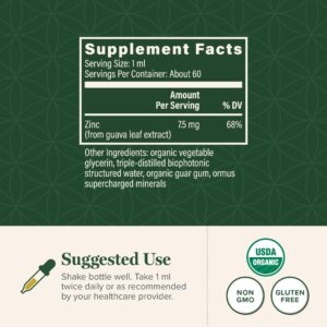 Global Healing USDA Organic Zinc Liquid Supplement - Pure Vitamin Drops for Immune System Boost, Hormone Balance, and Healthy Aging - Vegan-Friendly, Non-GMO - 2 Fl Oz