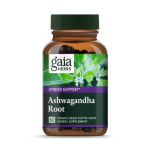 gaia herbs, ashwagandha root vegan liquid phyto capsules - stress relief, immune support supplement, balanced energy levels and mood, 60-count (pack of 1)