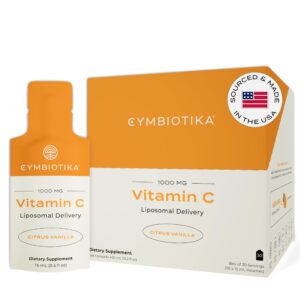 cymbiotika vitamin c individual packets, liposomal delivery, supplement for immune support, collagen boost, & healthy aging, skin hydration packets, citrus vanilla flavor, 30 pack