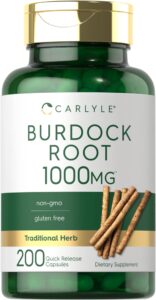 carlyle burdock root | 1000 mg | 200 capsules | non-gmo and gluten free formula | traditional herb supplement | arctium lappa extract