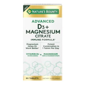 nature's bounty advanced vitamin d3 with magnesium citrate immune formula, supports immune and bone health, 90 tablets