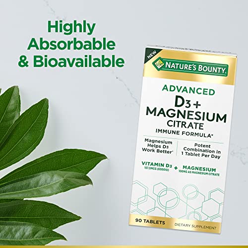 Nature's Bounty Advanced Vitamin D3 with Magnesium Citrate Immune Formula, Supports Immune and Bone Health, 90 Tablets