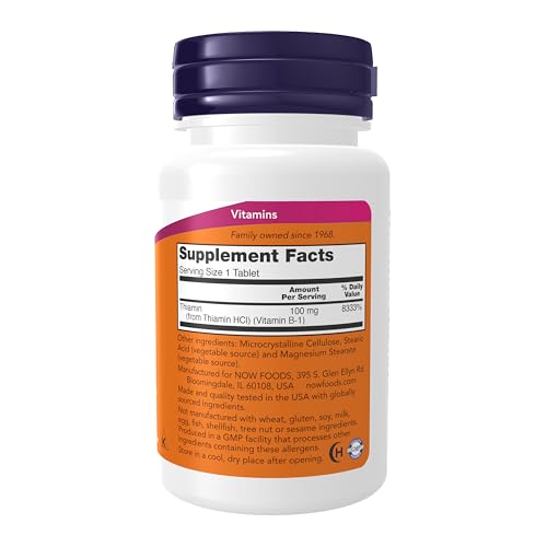 NOW Supplements, Vitamin B-1 100 mg, Energy Production*, Nervous System Health*, 100 Tablets