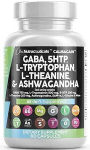 clean nutraceuticals gaba 750mg 5 htp 200mg l tryptophan 500mg l theanine 200mg ashwagandha 3000mg sam-e l-glycine - mood support vitamins for women and men with l-tyrosine - count