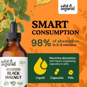 Black Walnut Tincture - Detox Cleanse w/Black Walnuts Organic - Black Walnut Hull Tincture for Digestive Health - Gut Cleanse Detox w/Black Walnut Hull Organic - Black Walnut Supplement - 4 oz