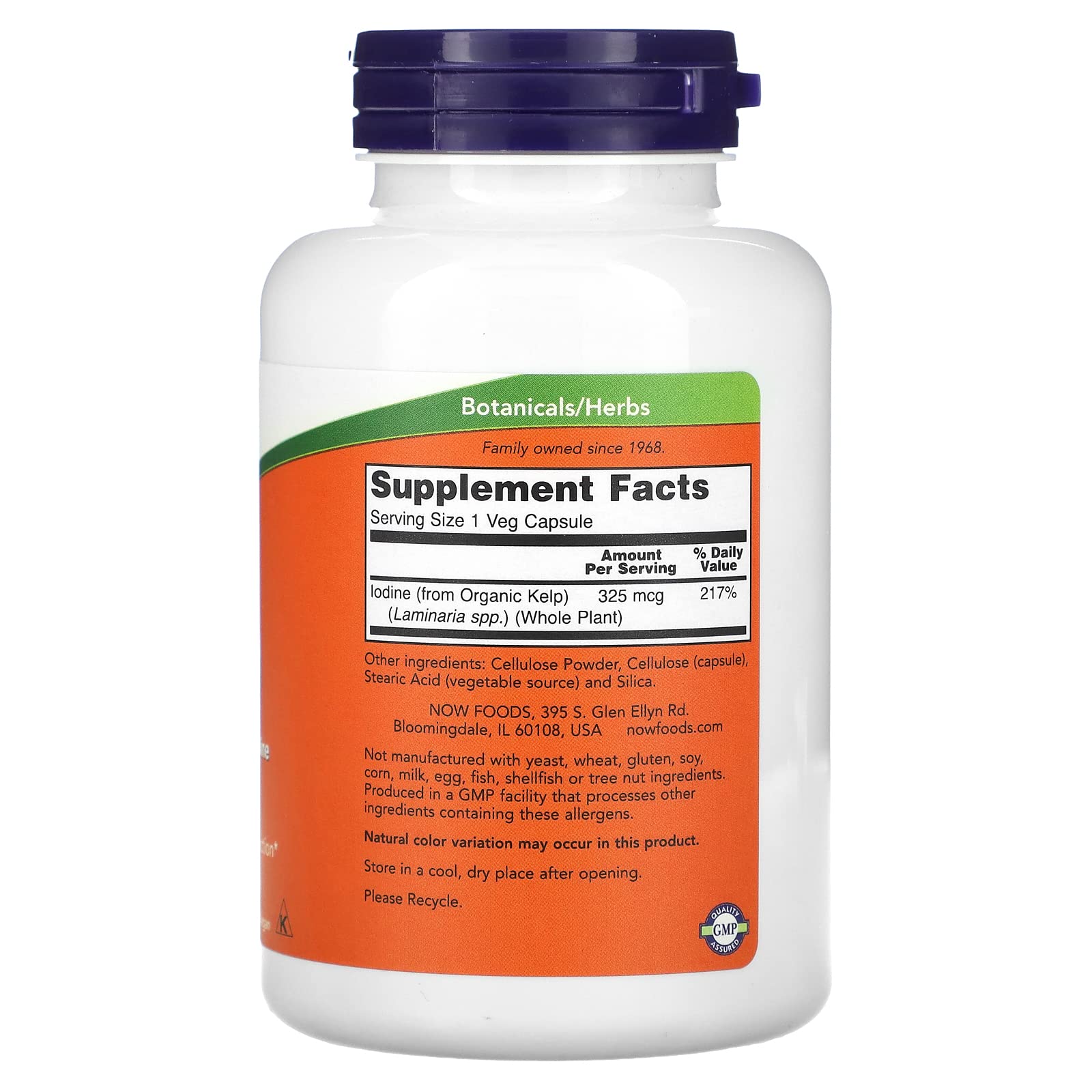 NOW Supplements, Kelp 325 mcg of Natural Iodine, Supports Healthy Thyroid Function*, Super Green, 250 Veg Capsules