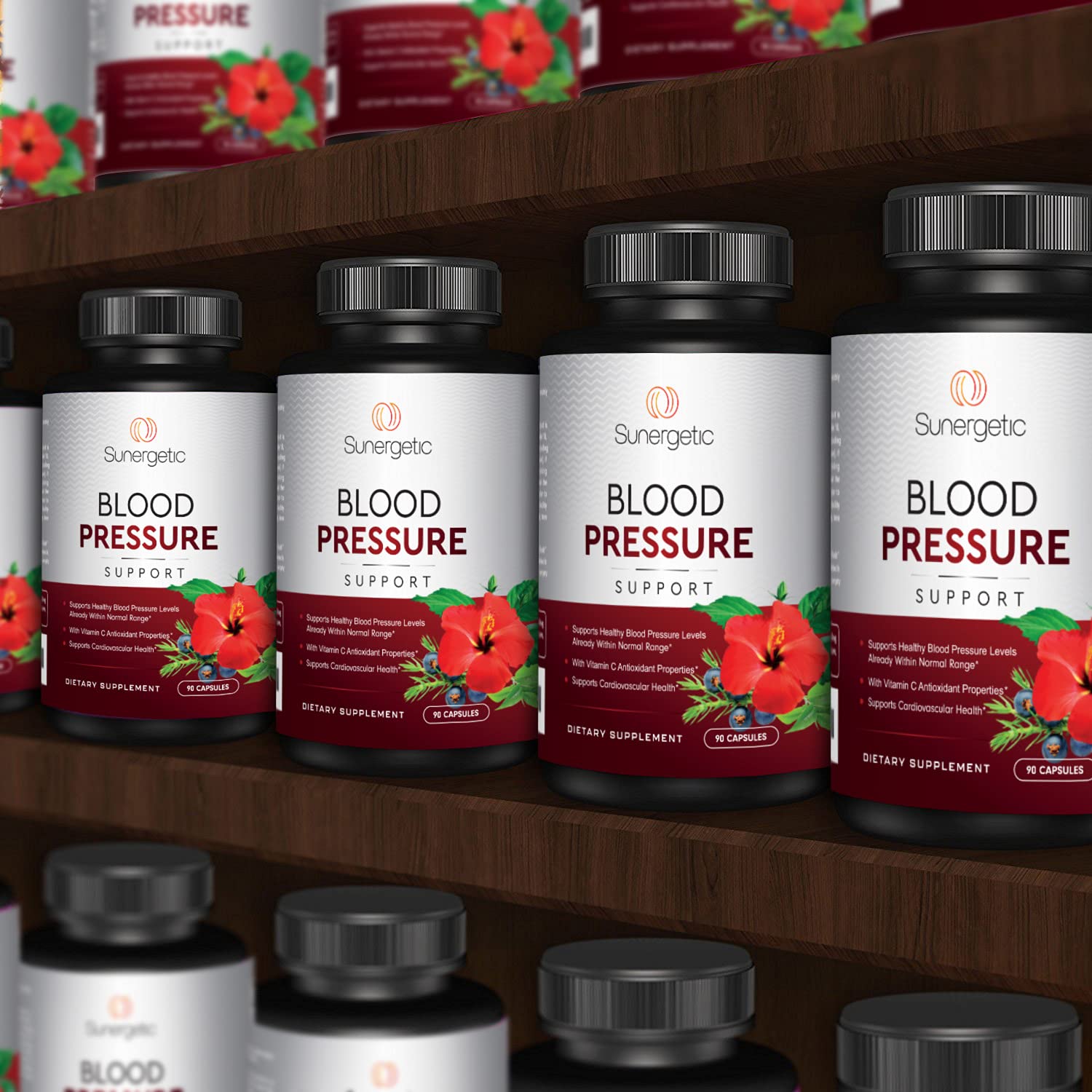 Premium Blood Pressure Support Supplement For Cardiovascular & Heart Health with Garlic, Hawthorn & Hibiscus - 90 Capsules