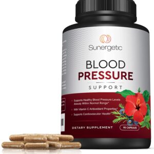 Premium Blood Pressure Support Supplement For Cardiovascular & Heart Health with Garlic, Hawthorn & Hibiscus - 90 Capsules