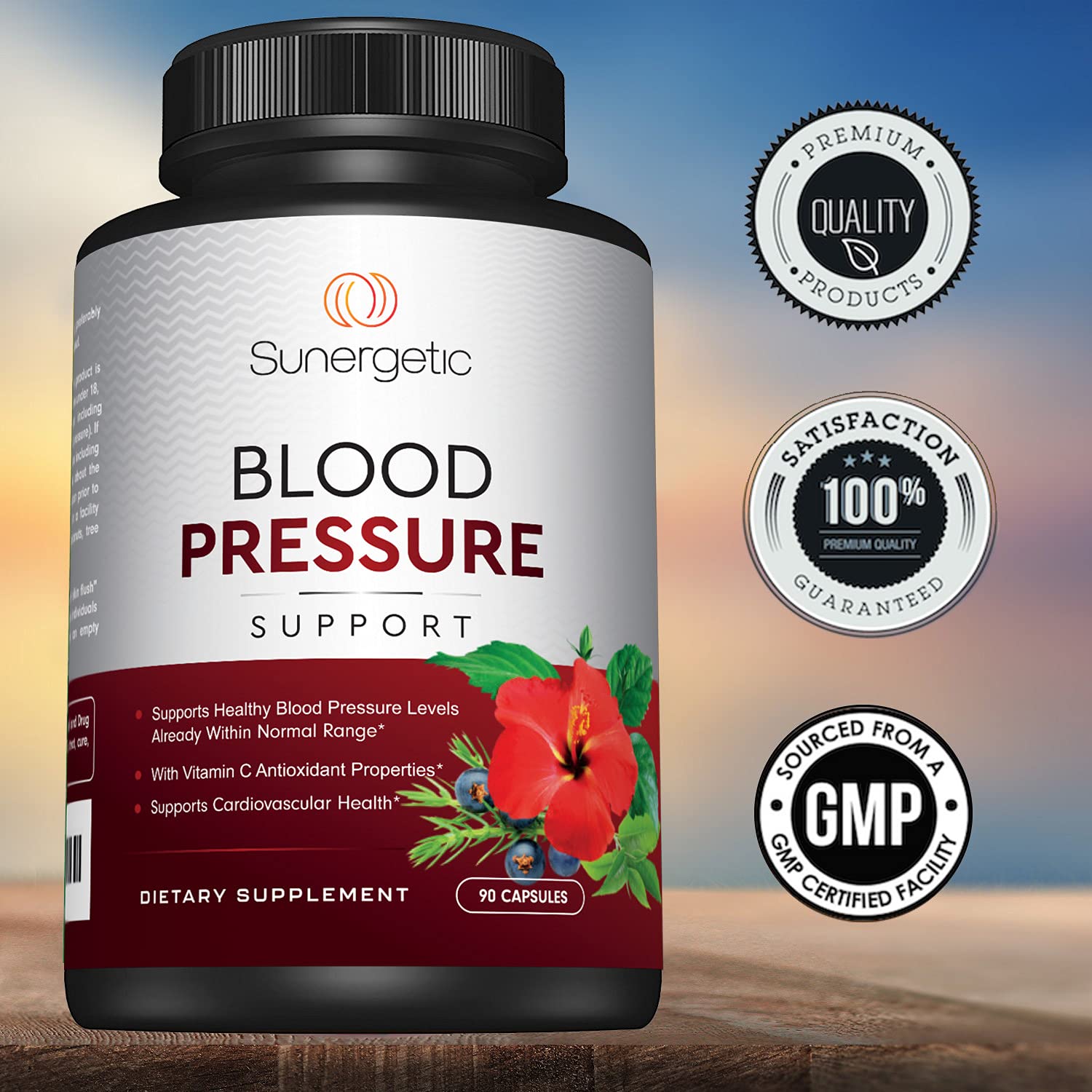 Premium Blood Pressure Support Supplement For Cardiovascular & Heart Health with Garlic, Hawthorn & Hibiscus - 90 Capsules