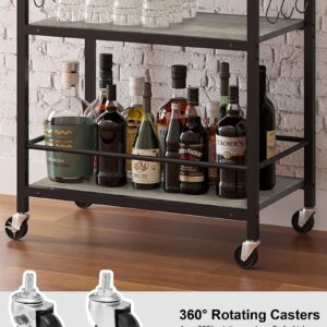 TUTOTAK Bar Cart, Home Bar Serving Cart, Microwave Cart, Drink Cart, Mobile Kitchen Shelf with Wine Rack and Glass Holder, Rolling Beverage Cart for Living Room, Kitchen, Greige BC01BG032