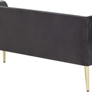 Meridian Furniture Audrey Collection Modern | Contemporary Velvet Upholstered Bench with Sturdy Metal Legs in Gold Finish, 52" W x 19" D x 24" H, Grey