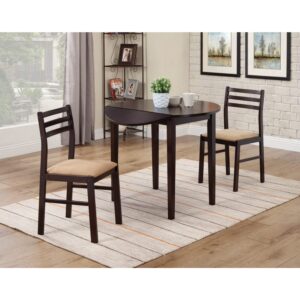 Coaster Home Furnishings 3-Piece Round Wood Dining Room Set Drop Leaf Extension Table Ladder Back Side Chairs Upholstered Seat Cushions Cappuccino and Tan 130005